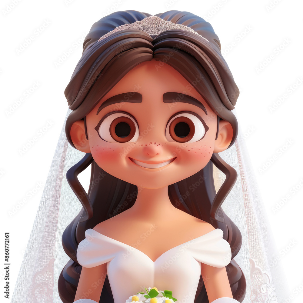 Beautiful happy girl bride memoji, emoji icon 3d render isolated on ...