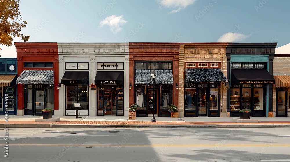 series of boutique downtown shops, each with a unique facade of ...