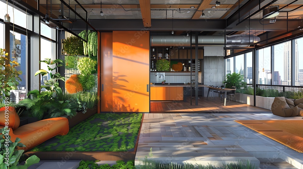 urban loft with a sliding wall that transforms the space into a rooftop ...