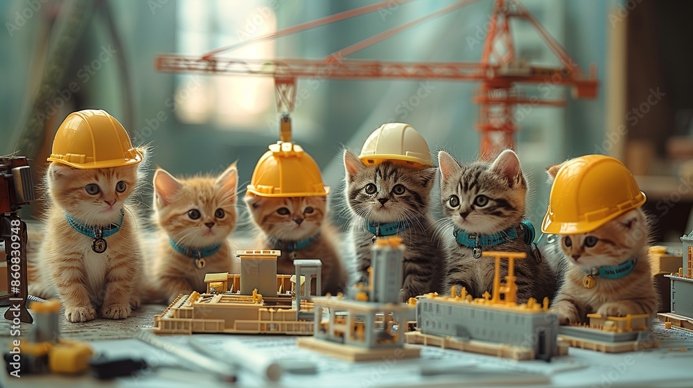Cat Engineering: A group of industrious cats in hard hats and tool ...