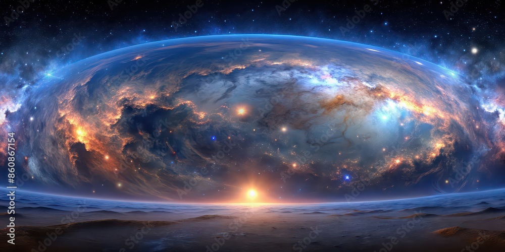 360 degree equirectangular projection space background with nebula and ...