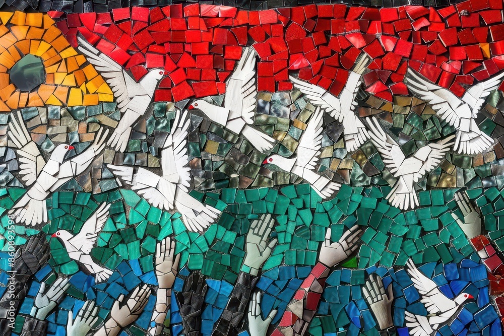 liberation mosaic diverse hands breaking through barbed wire ...