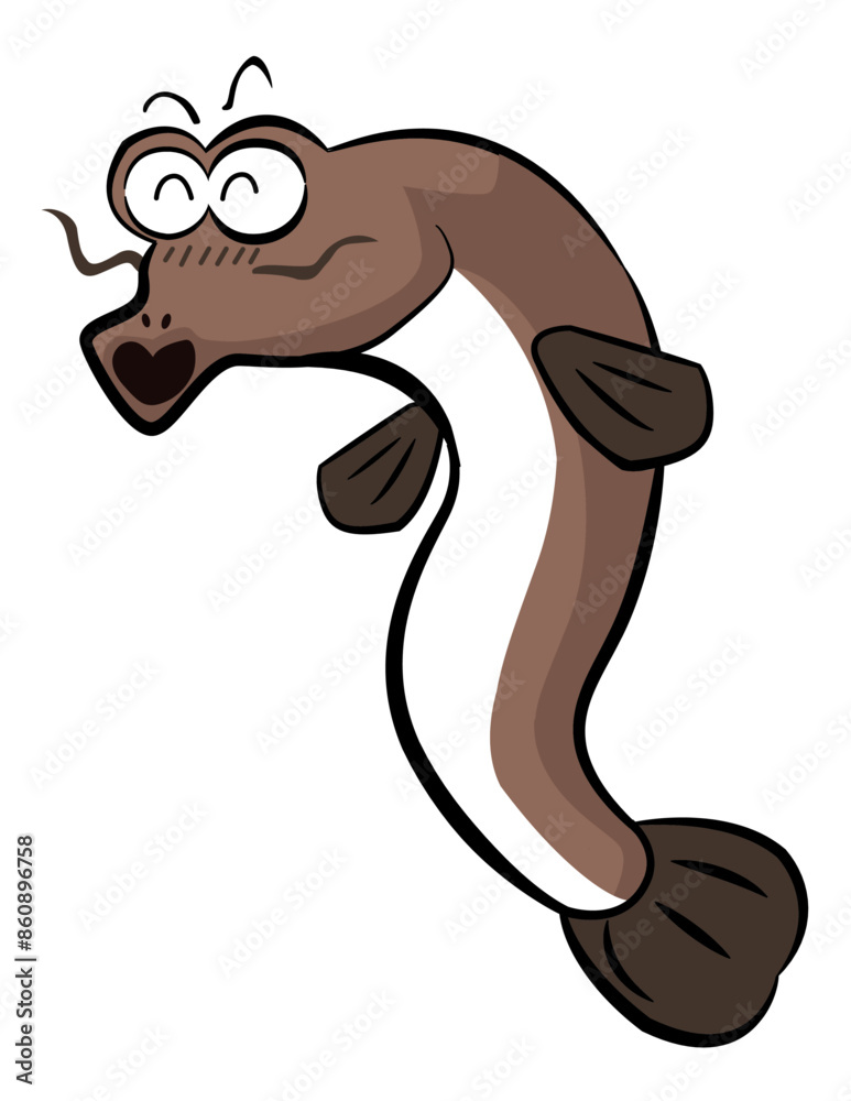 Cute cartoon Mudfish, wacky fish, mischievous illustration, happy ...