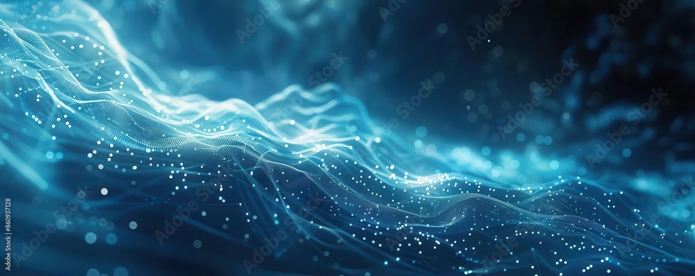 Quantum network map, futuristic style, glowing blue and white, digital art, complex data ...