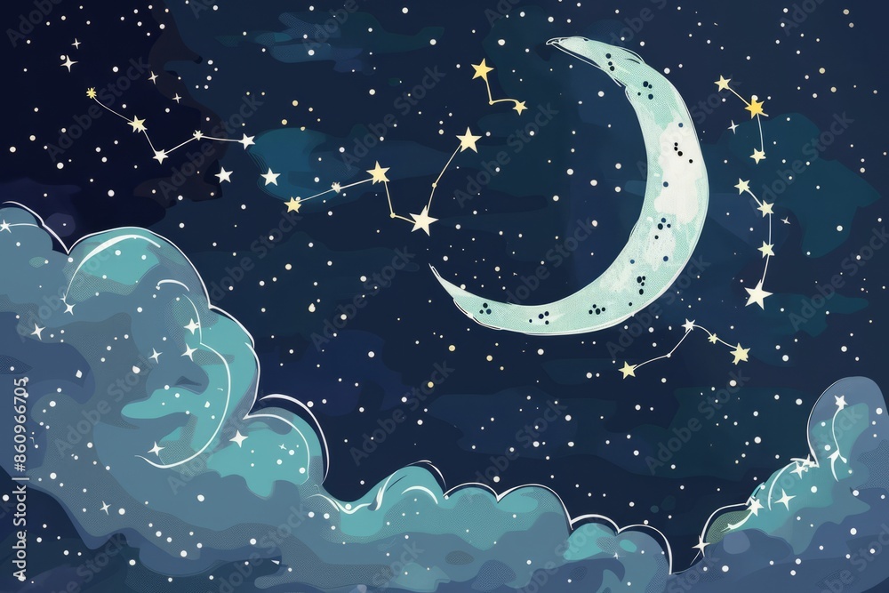 Cartoon cute doodles of a constellation forming a motivational message ...