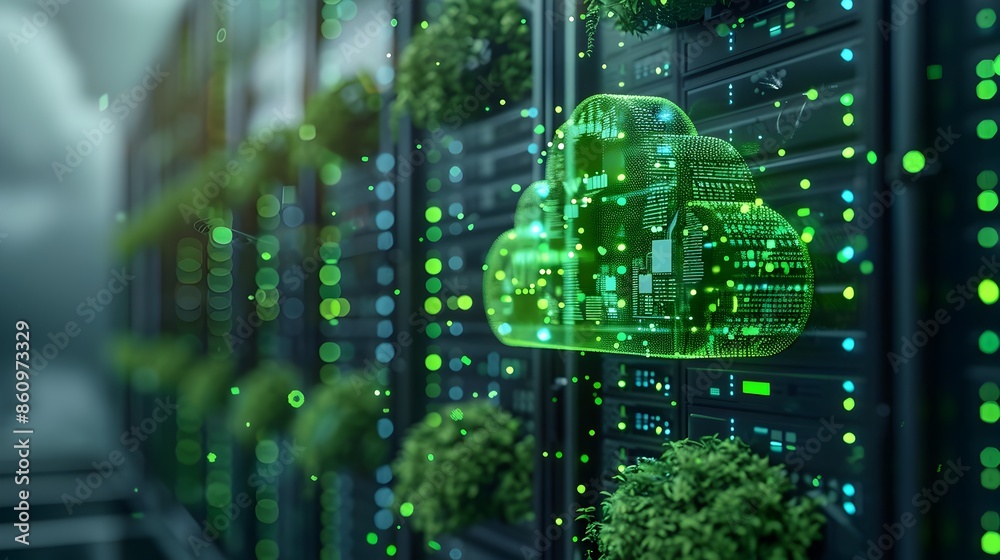 Environmental Benefits of Cloud Computing with Green Energy Icons and ...