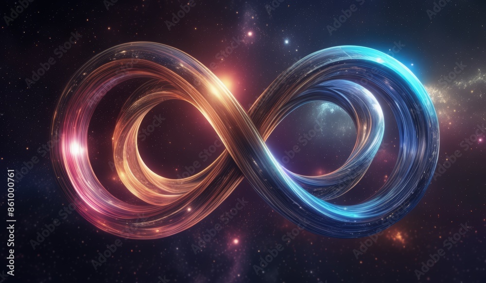 infinity symbol, ring, golden. gold. glowing lights, neon lights, logo ...