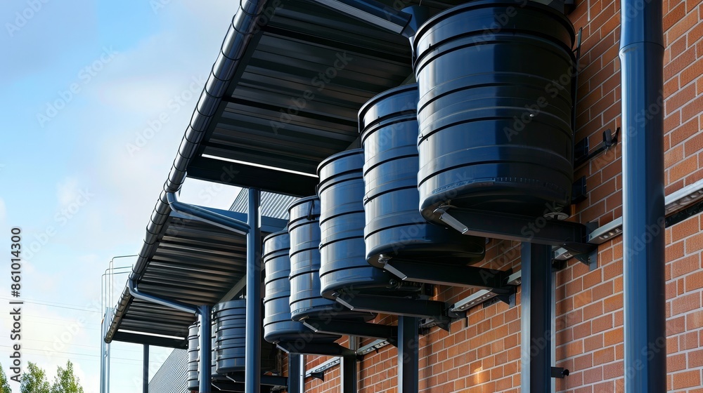 Modern back office building with rainwater harvesting infrastructure ...