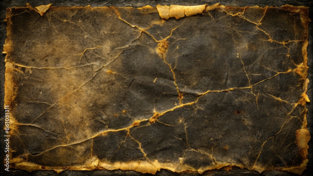 Worn, aged, and distressed, dark black paper texture with cracks, tears ...
