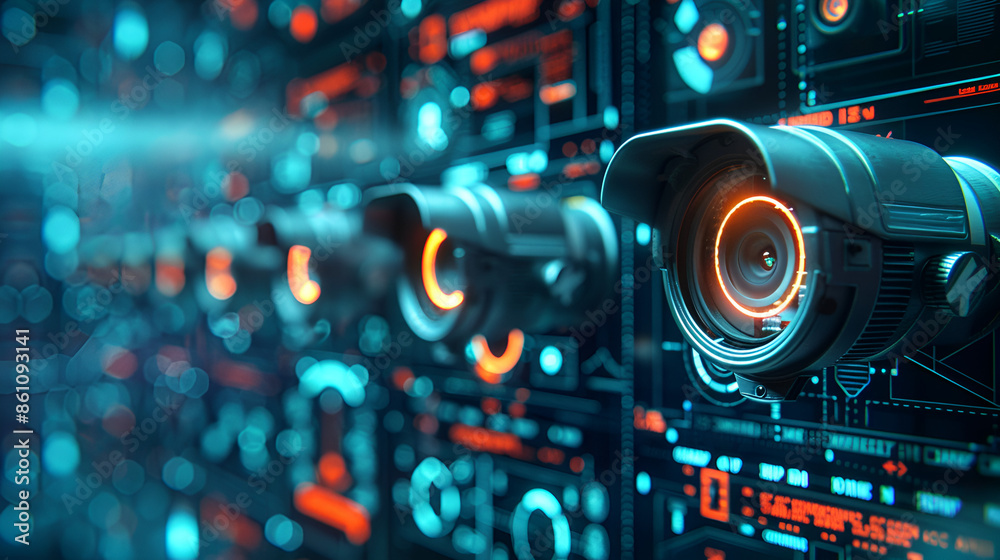 banner showcasing advanced security CCTV cameras monitoring a screen ...