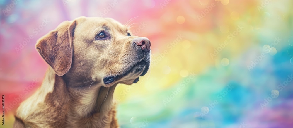 Dog and rainbow Rainbow bridge concept Close-up portrait of Labrador ...