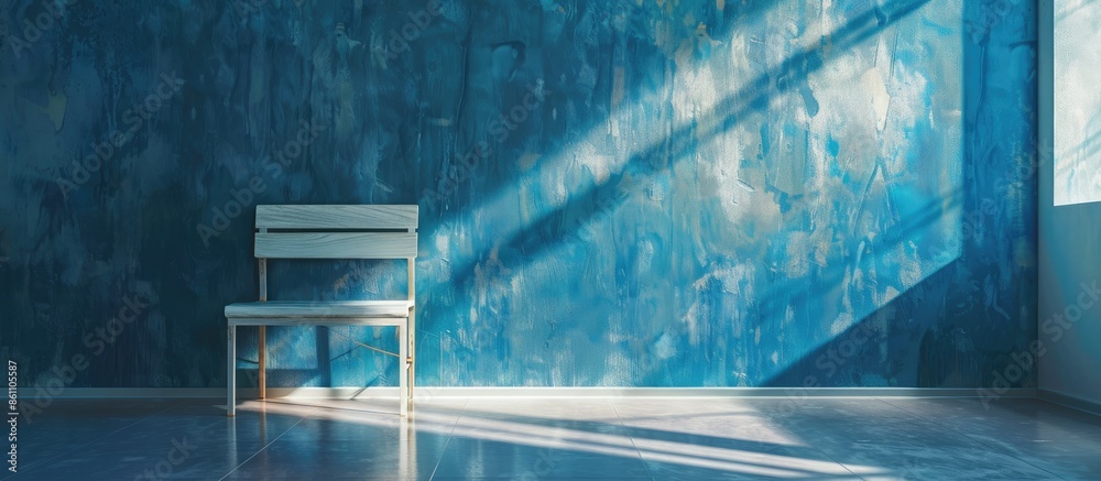 Mental health ward of a hospital with blue wall and writing of painting ...