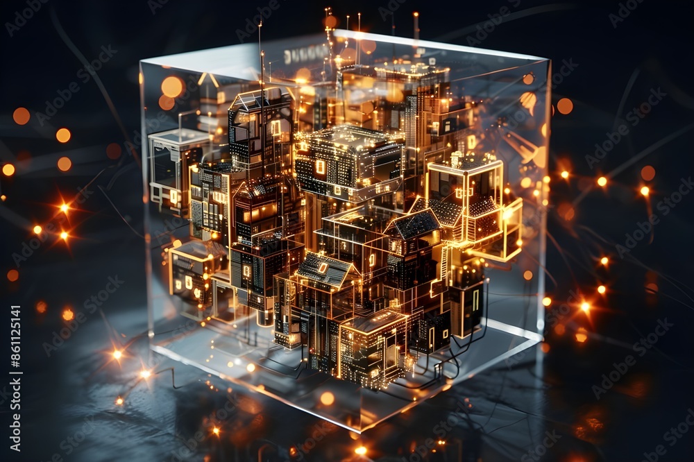 Abstract dark background. Bright box. Shine square. Light geometry. Smart code. Energy effect ...