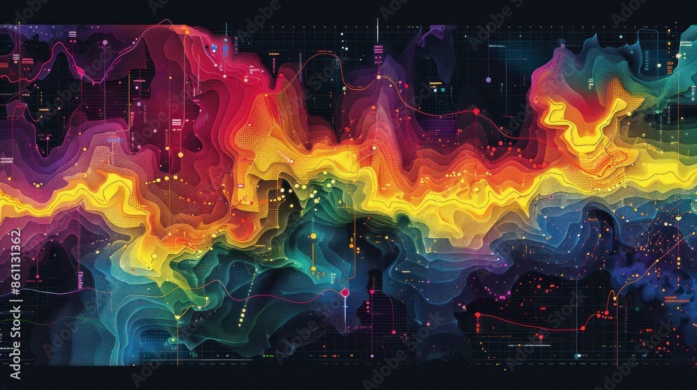 A colorful 2D map depicting different geographical regions with data ...