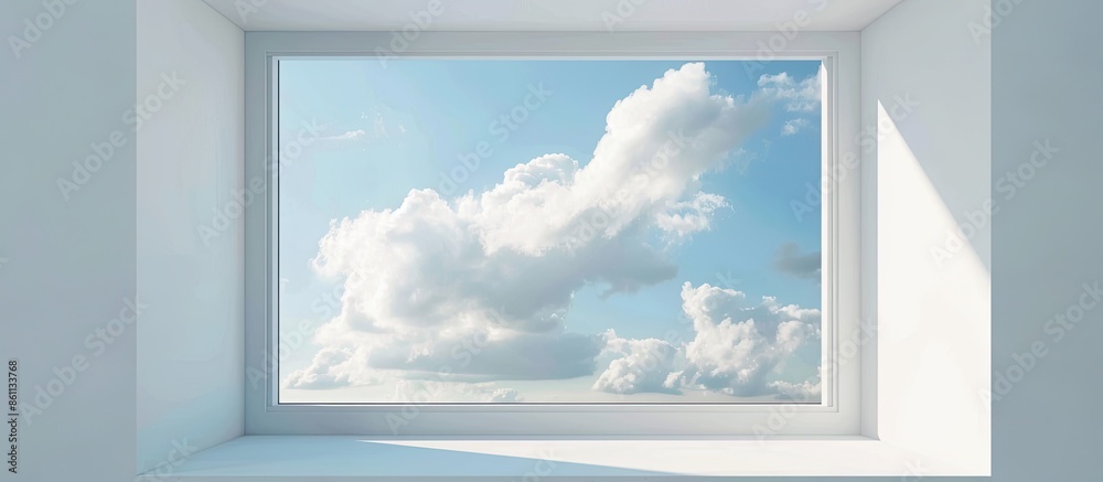 White window in summer cloudy blue sky. Like window to heaven or ...