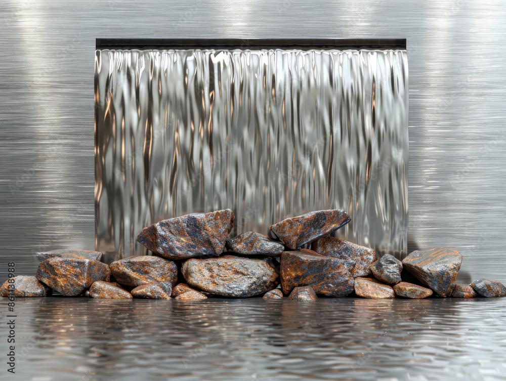 Small waterfall cascading over rocks into a reflective pool, with a ...