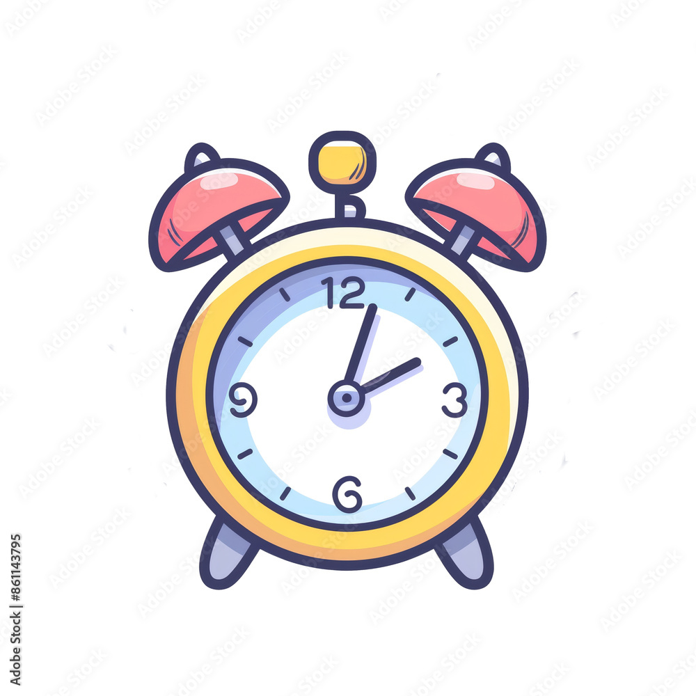 Cute cartoon-style alarm clock illustration with red bells and blue ...