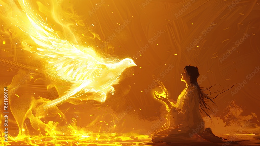 Divine Descent: The Holy Spirit as a Glowing White Dove Blessing a ...