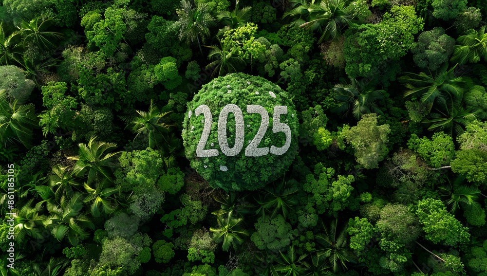 2025 New Year concept. Dense green forest with the year 2025 formed by ...