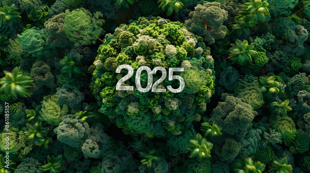 2025 New Year concept. Dense green forest with the year 2025 formed by ...