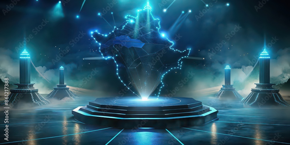 Futuristic India map light connecting effect background with stage ...