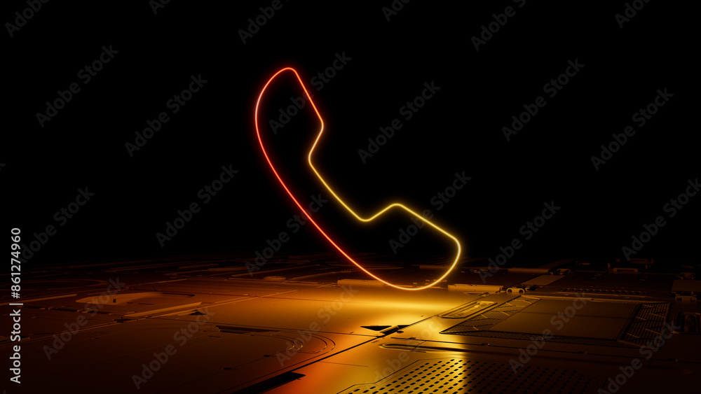 Orange and Yellow neon light phone icon. Vibrant colored Communication ...