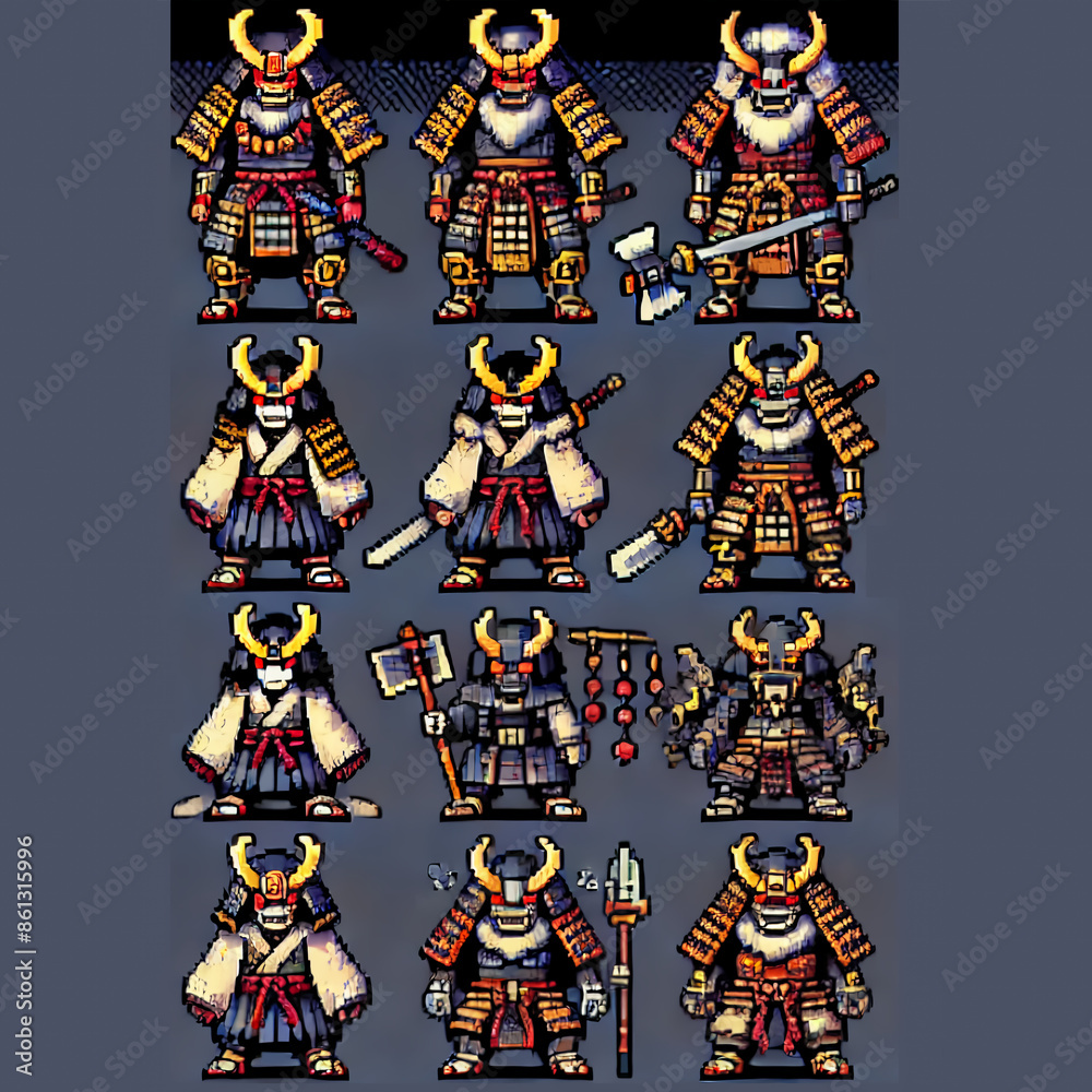 Pixel Art Sprite Sheet for Japanese RPG Oni General Icons Stock Illustration | Adobe Stock