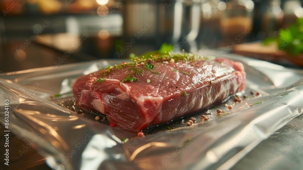 Raw veal calf brisket beef set,with ingredients for smoking making ...