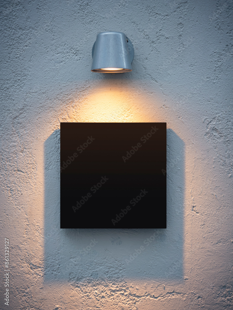 Black square logo sign template Signage on wall with spotlight Mock up ...
