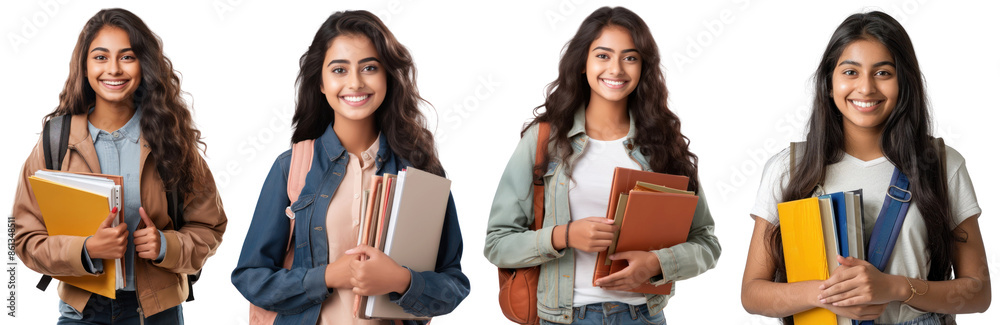 Smiling students holding books png set Stock Photo | Adobe Stock