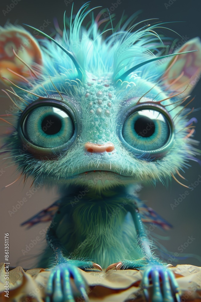 This blue-furred creature with big eyes and cute expression is perfect ...