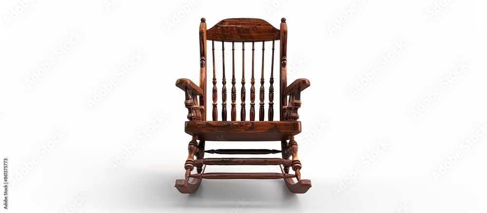 Vintage brown wooden rocking chair presented in a front view di cut ...