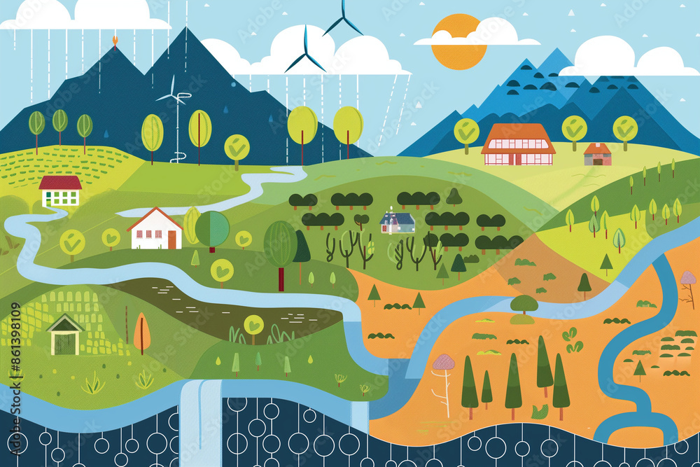 A diagram illustrating the water cycle and human impacts on freshwater ...