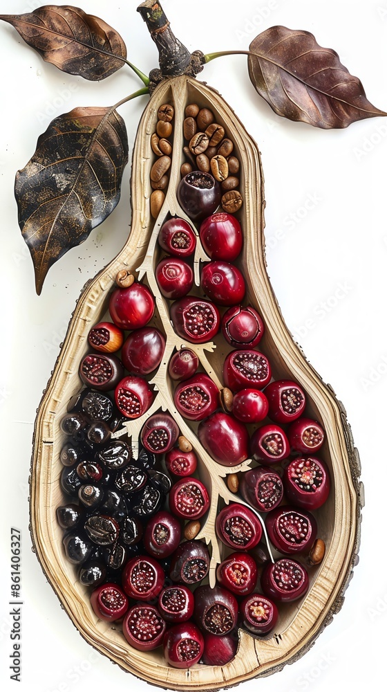 Cross-sectional diagram of Coffea canephora coffee cherry, showing ...
