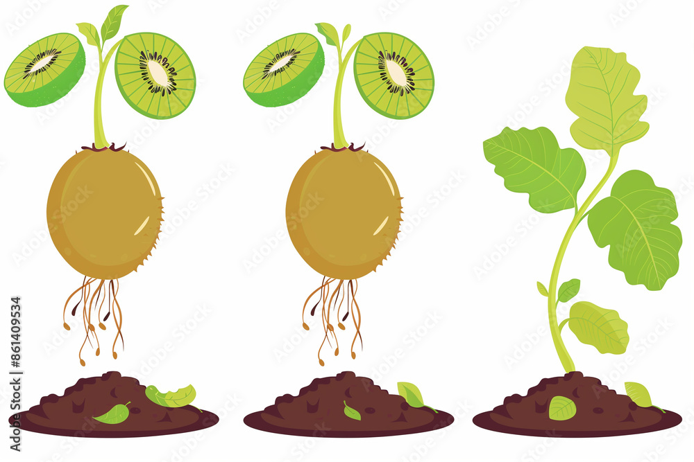 Kiwifruit growth stages. Kiwi ripening period progression. Life cycle ...