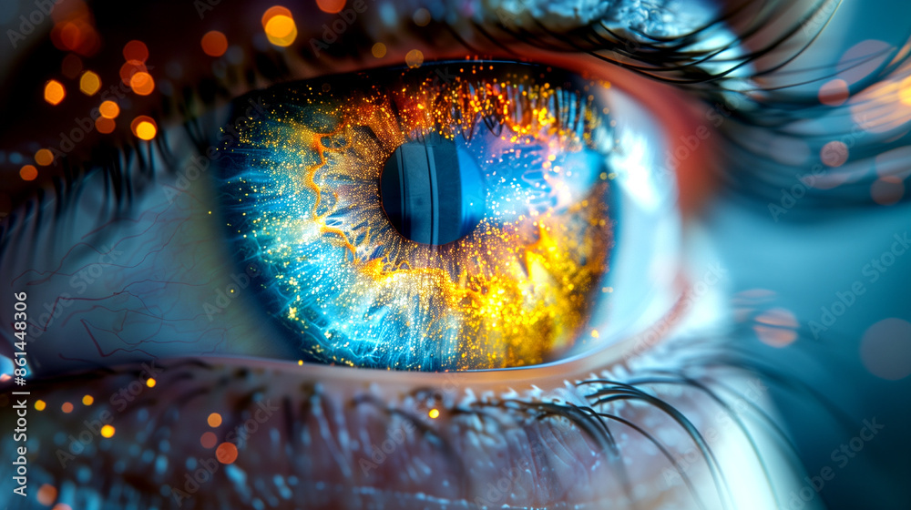 Abstract Human multicolored iris of the eye animation concept. Rainbow ...