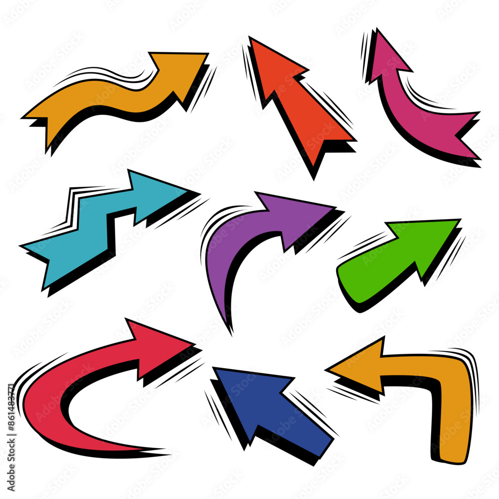 Arrow comic pop art. Cartoon 80s-90s style infographic various ...