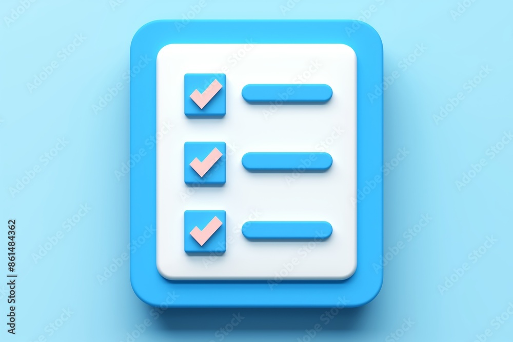 3D checklist icon with blue check marks on a white and blue background ...