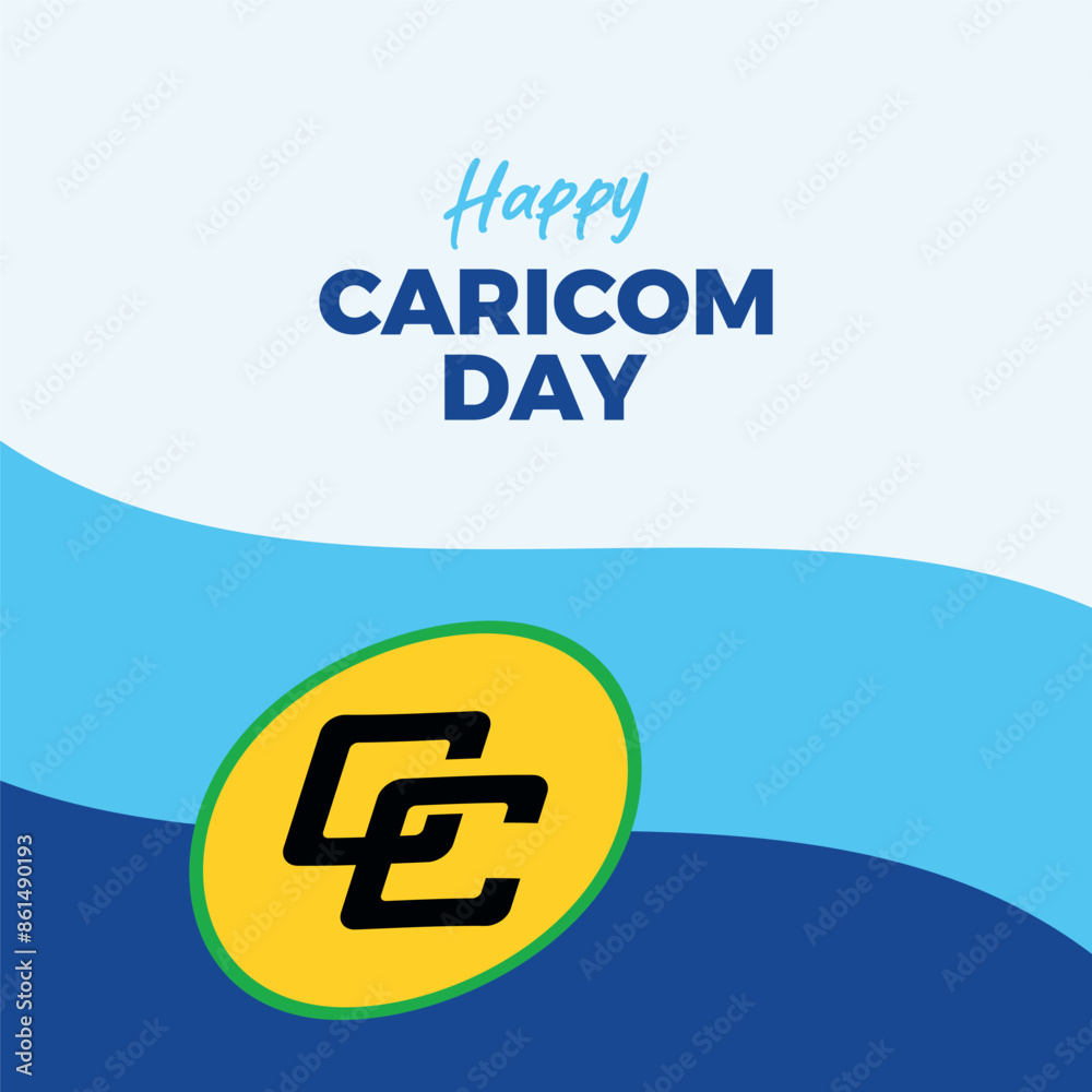 Happy CARICOM Day poster vector illustration. Waving CARICOM flag frame ...