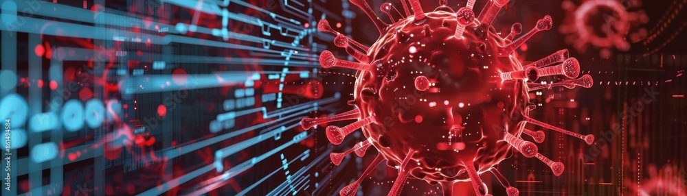 Virus icon, red security breach alert, firewall illustration, front ...