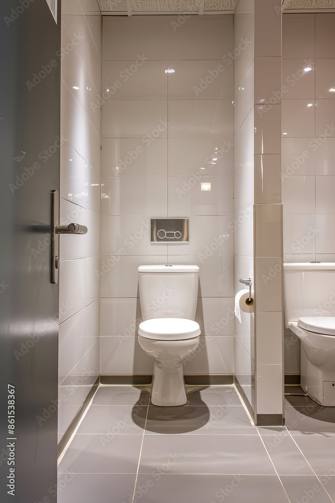 Interior of a modern public empty restroom in a shopping center. Empty ...