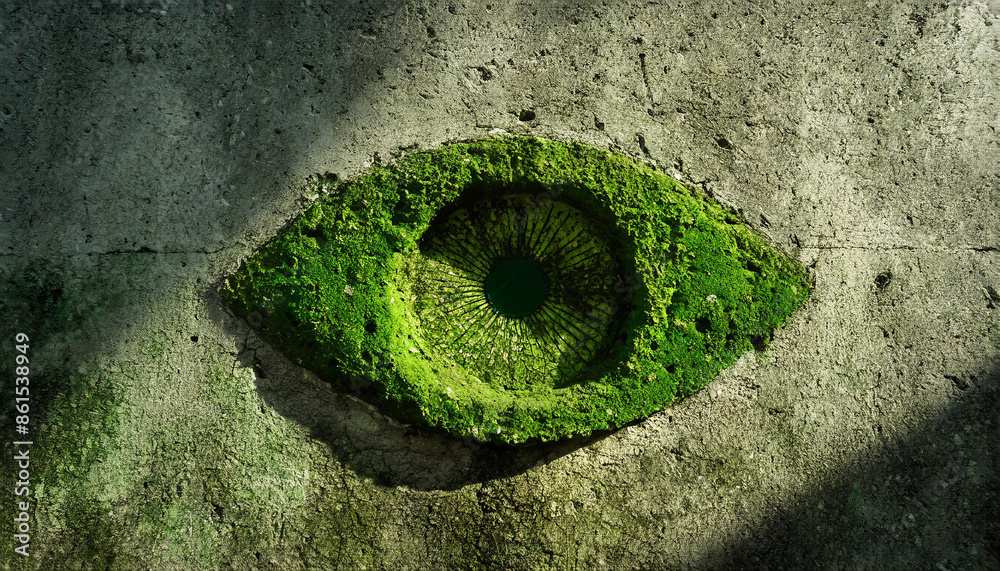 All-seeing eye-green 3d graffiti art activism symbol on an old concrete ...