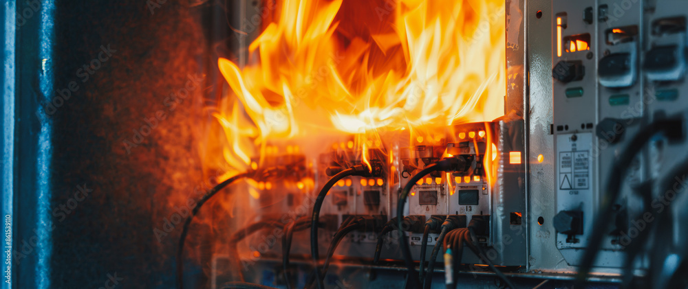 Electrical panel fire during short circuit Stock Photo | Adobe Stock