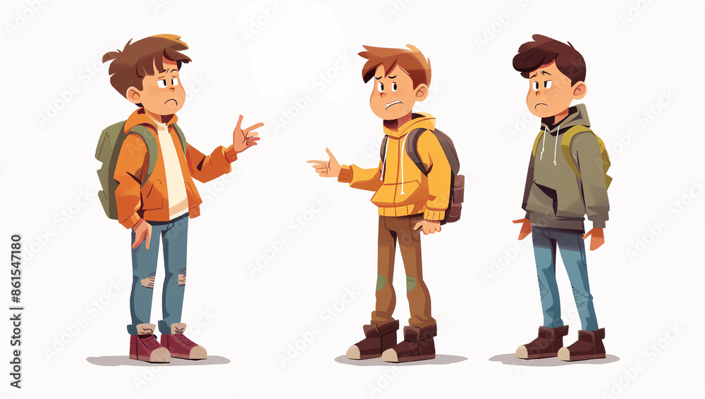 Sad Schoolboy with Backpack Surrounded by Pointing Fingers. Concept of ...
