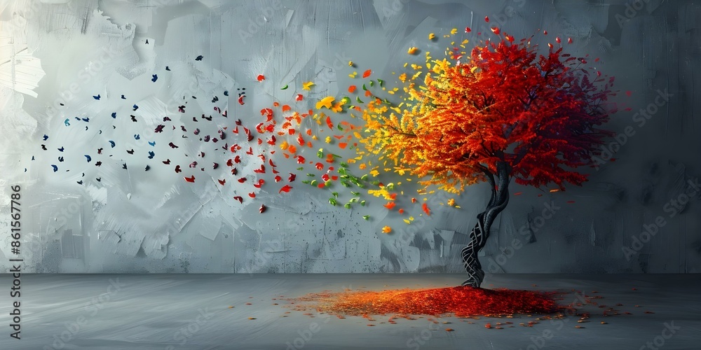 Colorful leaves falling from a tree symbolizing various human emotions ...