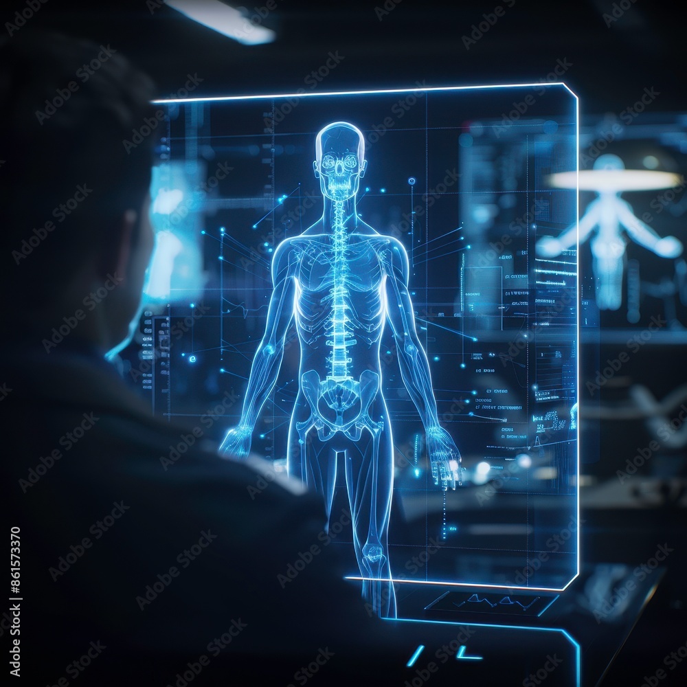 Holographic display of human anatomy in futuristic medical lab ...