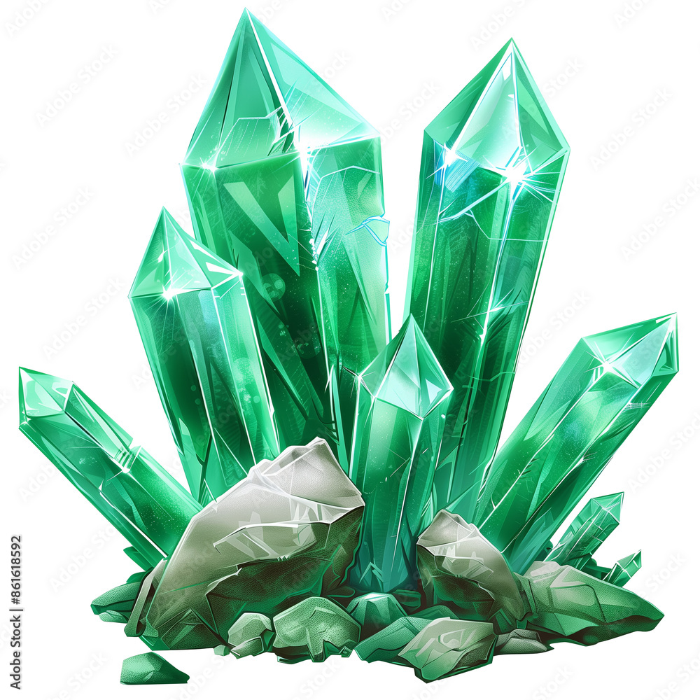 Emerald Green Crystal Cluster Clipart Style, Digital Art, Transparent ...