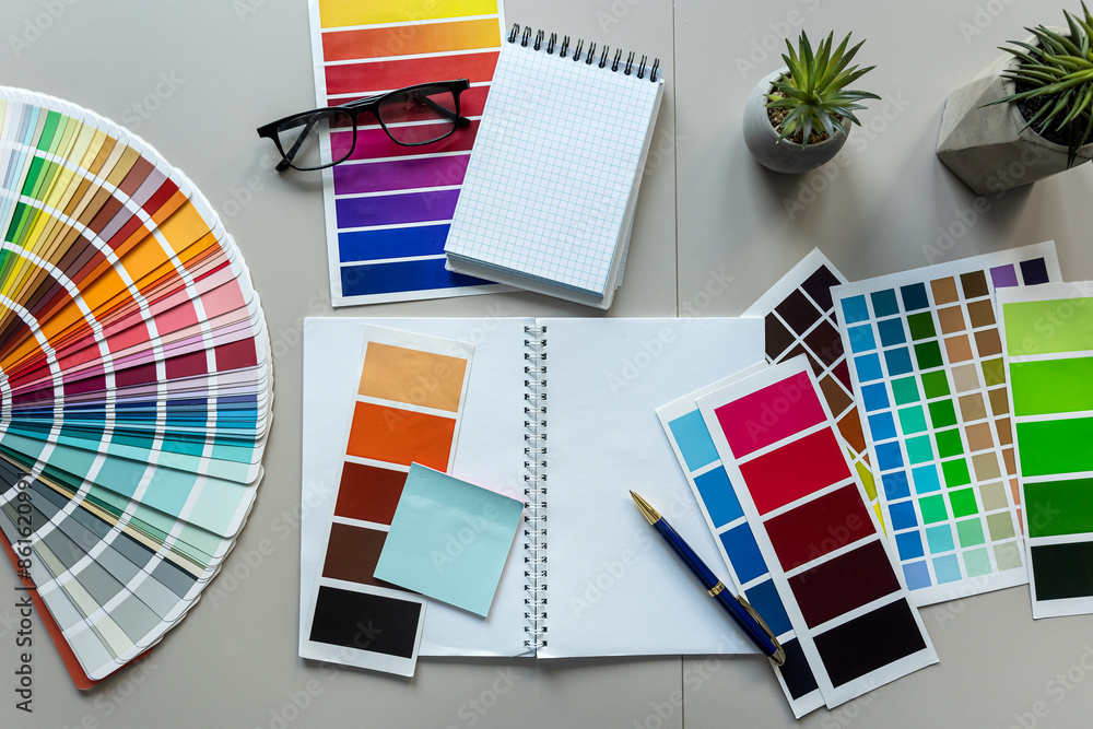 Foto de Stock color palette guide for printing with brushes, blank ...