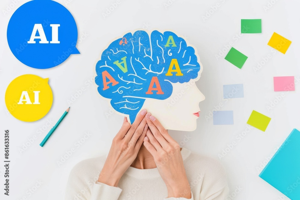 Hands Holding AI Brain Cutout with Digital Icons, Illustrating the ...