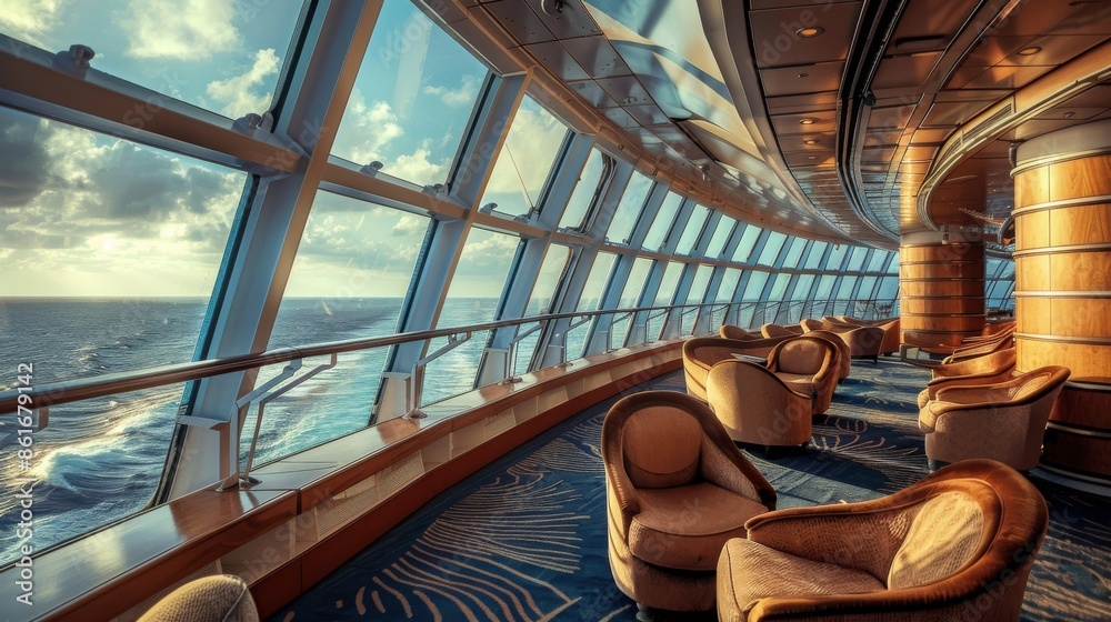 Cruise ships observation lounge, featuring floor-to-ceiling windows and ...